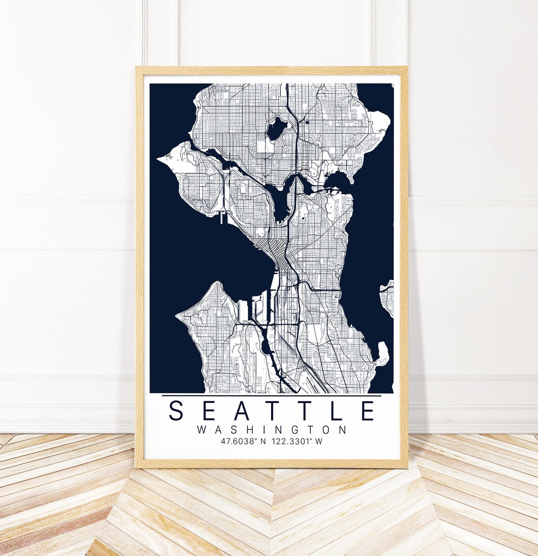 Seattle Map Art - Map of Seattle Washington - City Art - Print, Canvas ...
