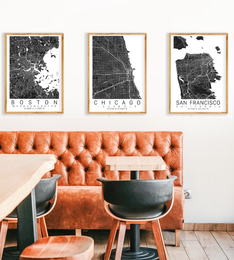 City Art Custom City Map Bundle Office Wall Art Framed - Etsy