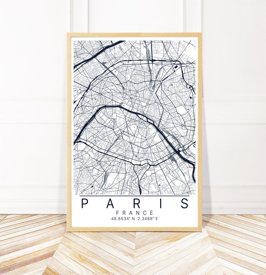 Paris Map Art Print - Framed Paris Map Art - Canvas Paris City Map Art ...