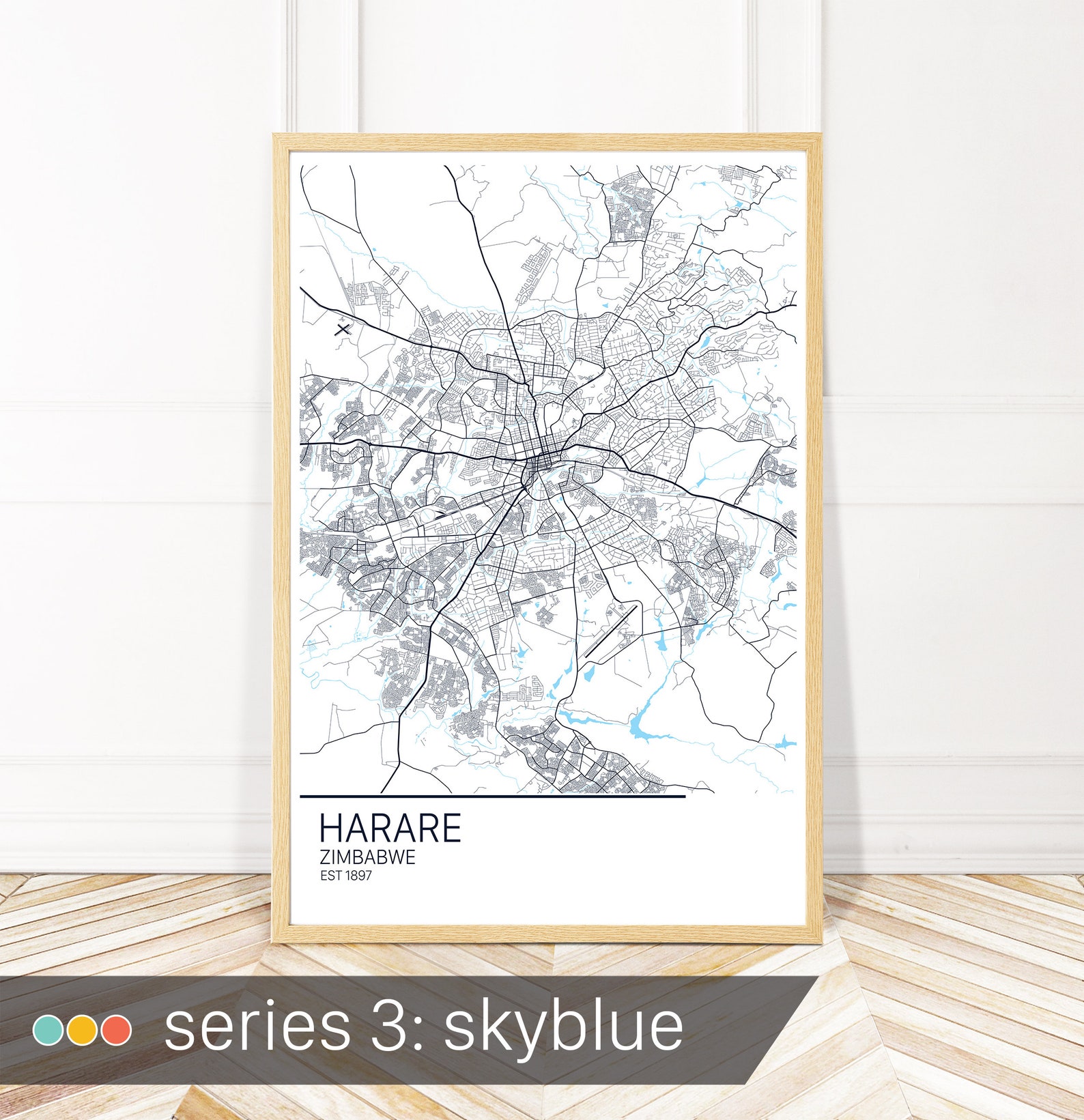 Harare Map Print City Art Map of Harare Zimbabwe | Etsy