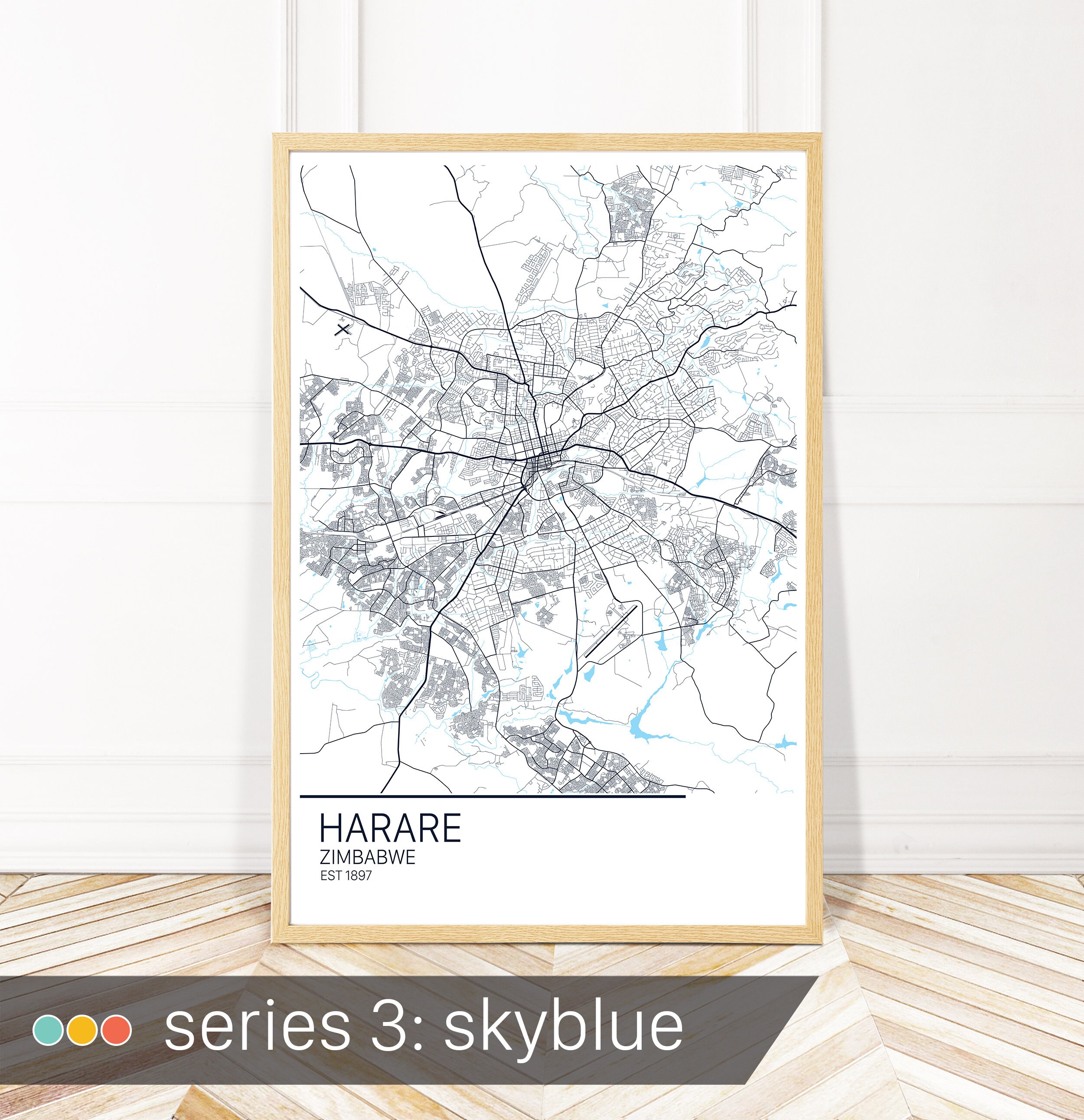 Harare Map Print City Art Map of Harare Zimbabwe | Etsy