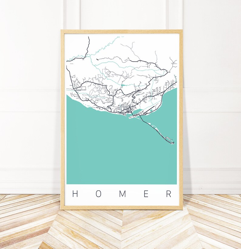 Homer Alaska Map Art Print Map of Homer AK City Art | Etsy