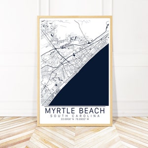 Myrtle Beach Map Art - City Art - Map of Myrtle Beach South Carolina ...