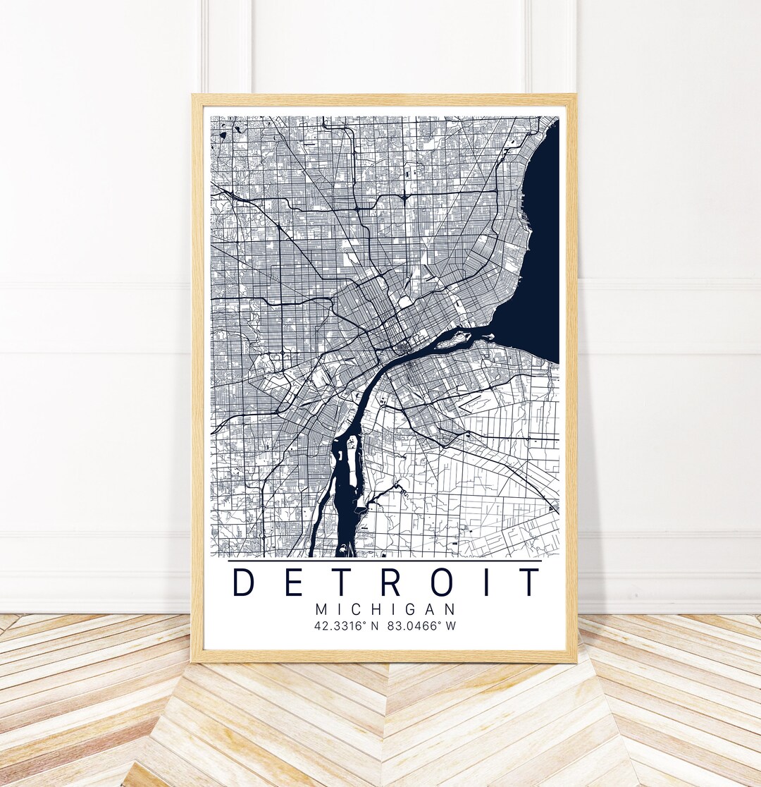 Detroit Map Print - Map of Detroit Michigan - City Art - Print, Canvas ...
