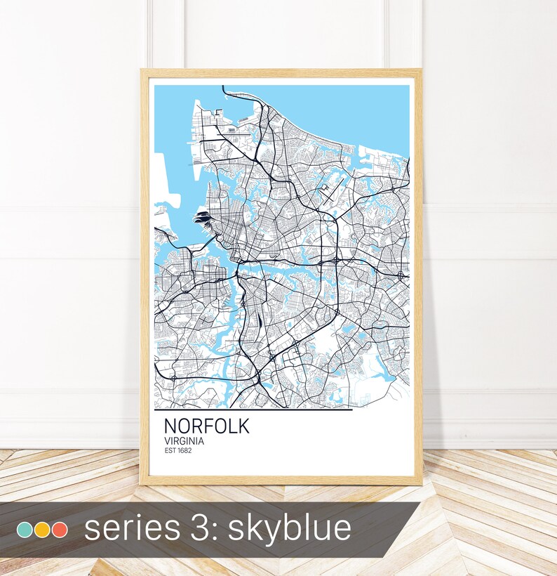 Norfolk Map Art Print City Art Map of Norfolk Virginia - Etsy