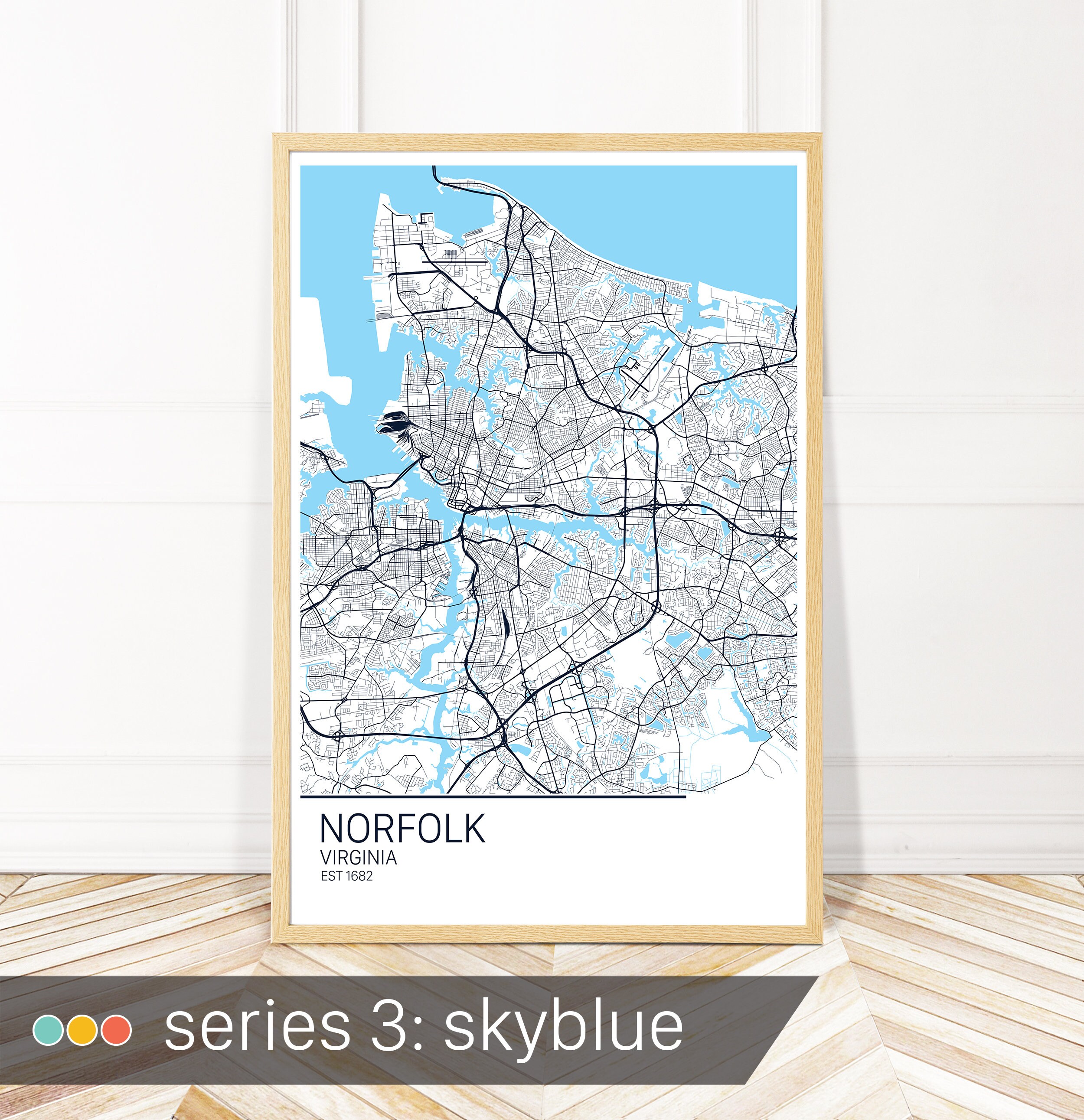 Norfolk Map Art Print City Art Map of Norfolk Virginia | Etsy