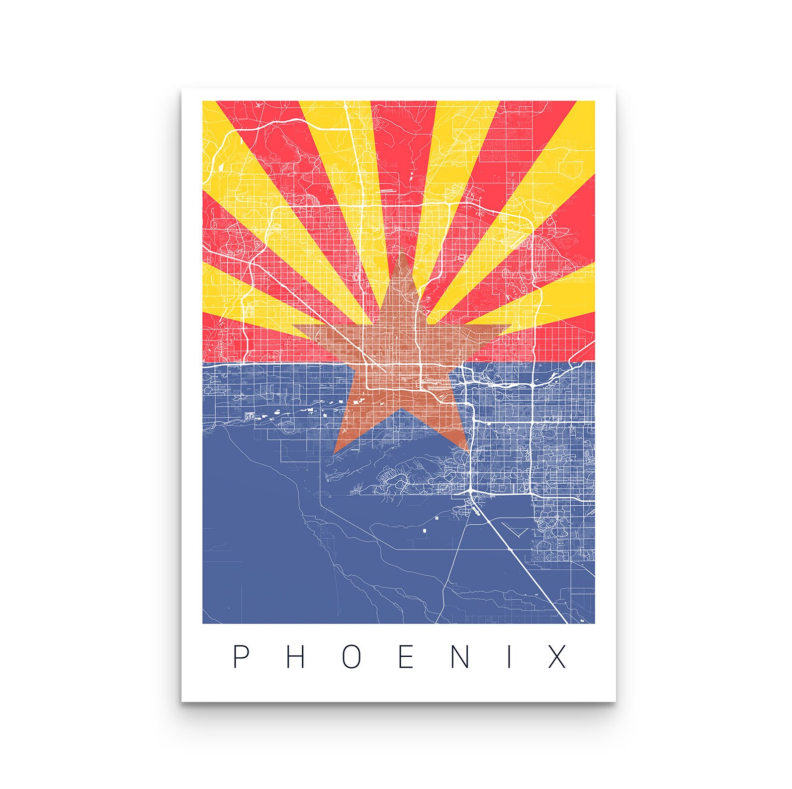 Phoenix City Art - Arizona Flag - Phoenix Map Art - Wayfinder Creative ...