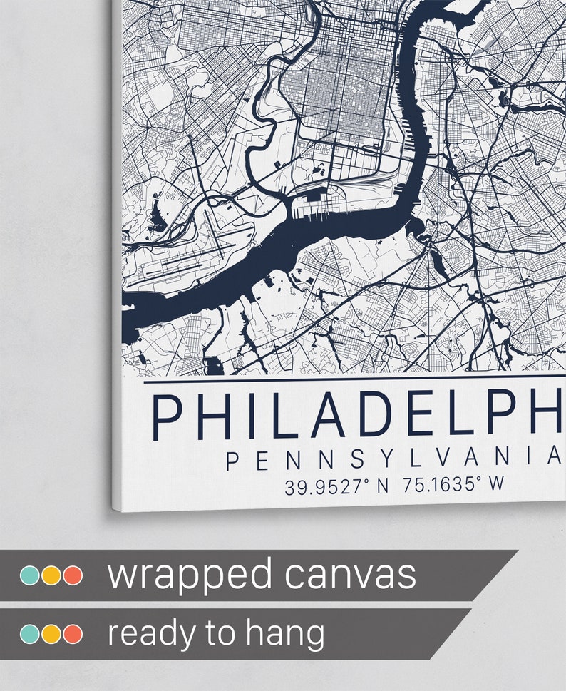 Philadelphia Map Art Framed Canvas or Print City Map Wall - Etsy