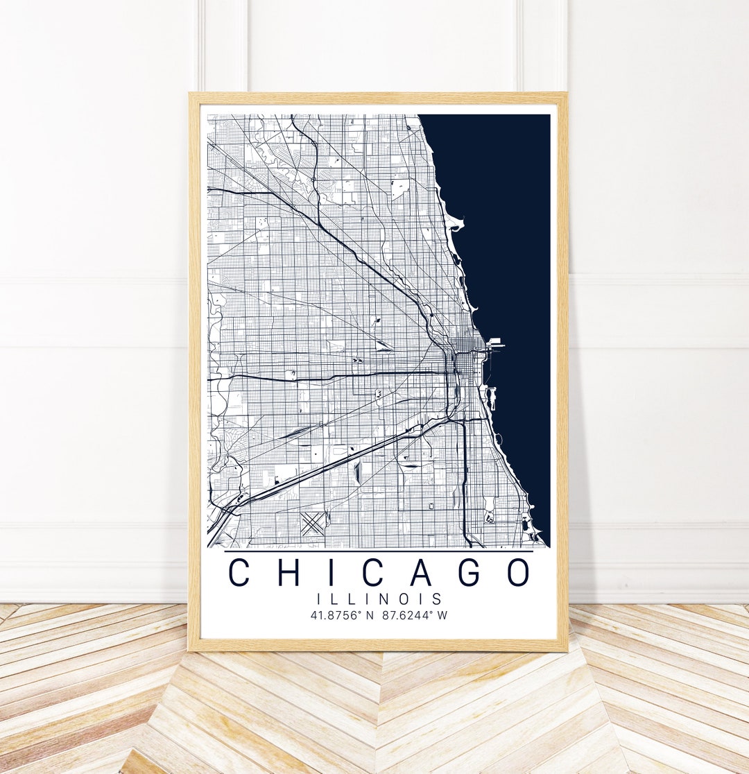 Chicago Map Art Framed, Canvas or Print - Map of Chicago IL - City Map ...