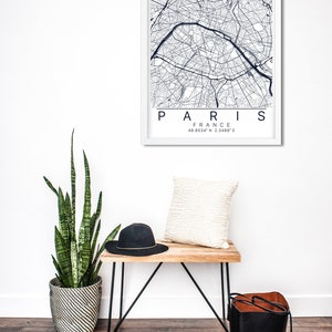 Paris Map Art Print - Framed Paris Map Art - Canvas Paris City Map Art ...