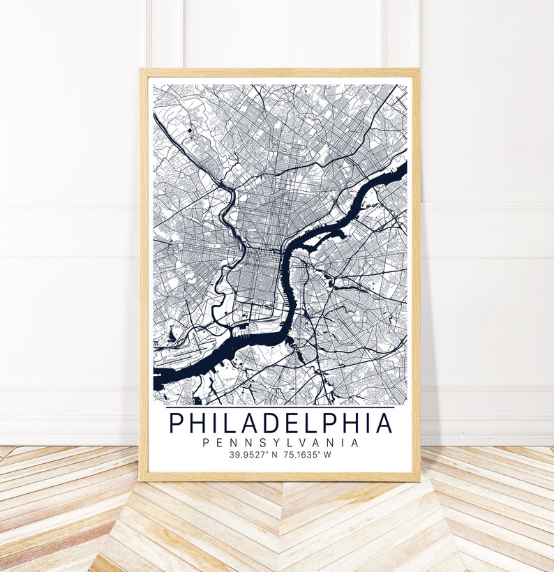 Philadelphia Map Art Framed Canvas or Print City Map Wall - Etsy
