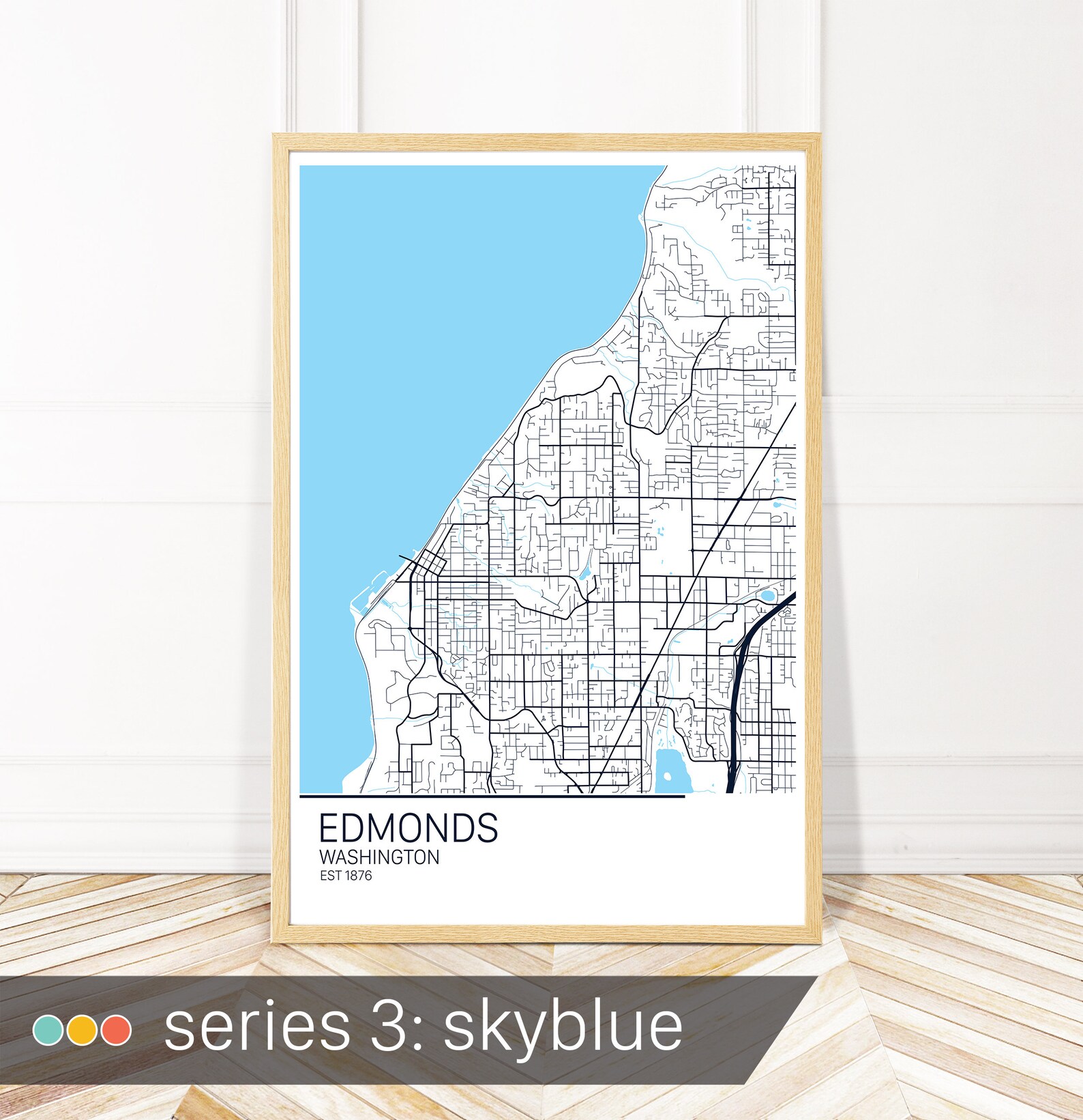 Edmonds Map Art Framed Canvas or Print Map of Edmonds - Etsy