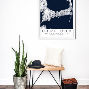 Cape Cod Map Art Framed, Canvas, or Print - Map of Cape Cod MA - City ...