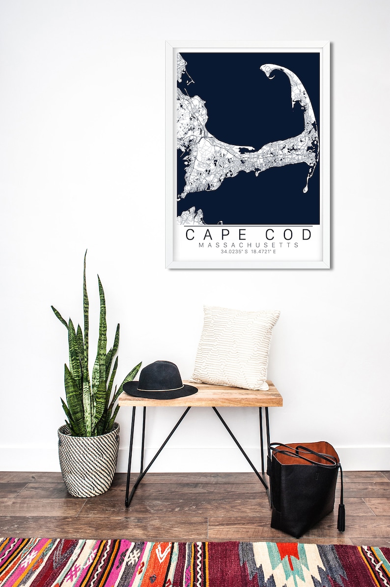 Cape Cod Map Art Framed Canvas or Print Map of Cape Cod MA | Etsy