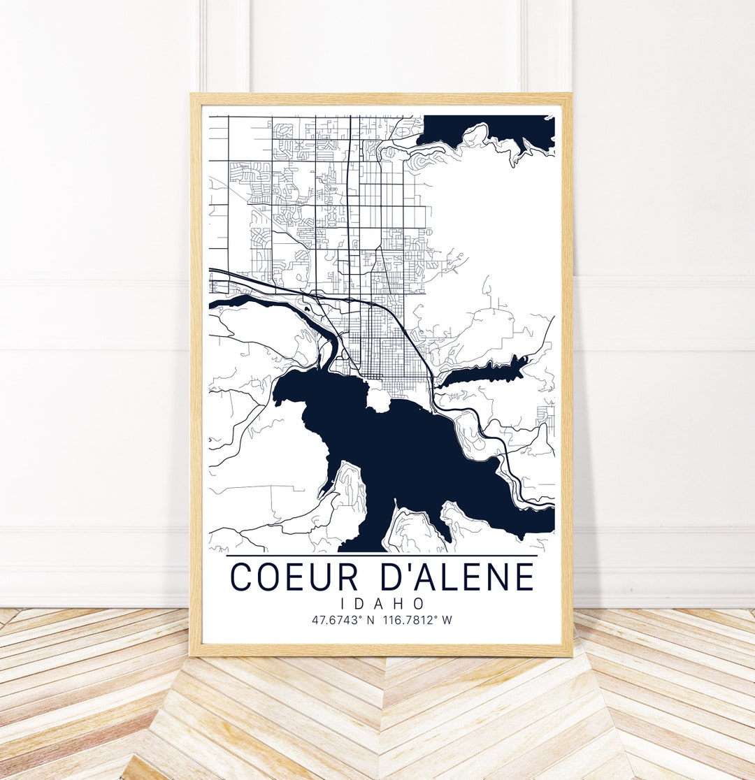 Coeur D'alene Map Art Print - Framed, Canvas or Print - Wayfinder ...