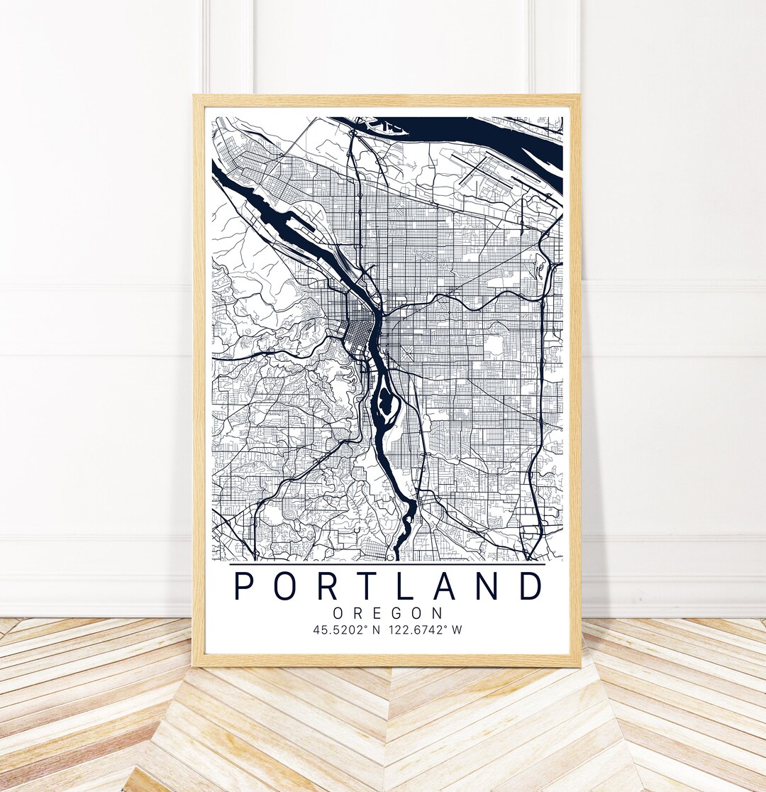 Portland Map Art Portland OR Map of Portland Print - City Art - Framed ...