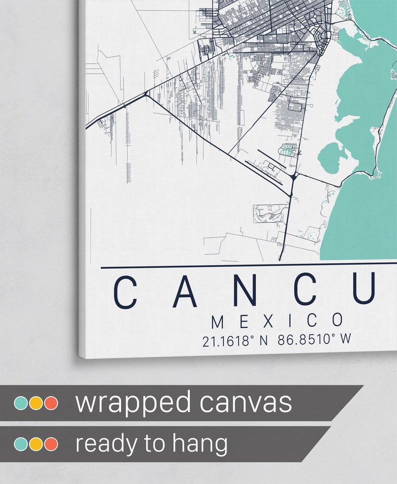Cancun Map Art Framed Canvas or Print Map of Cancun Mexico - Etsy