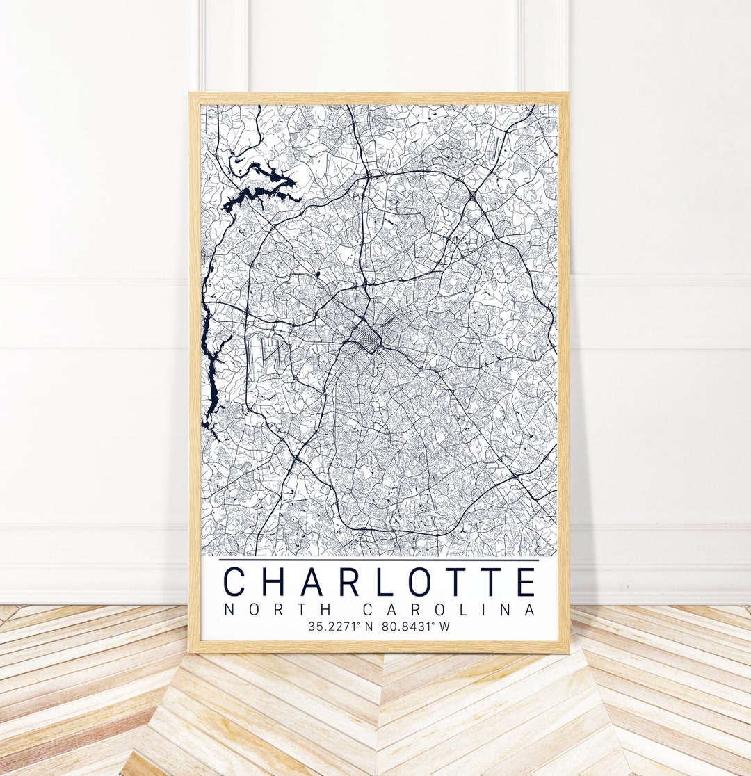 Charlotte North Carolina Map Art - Print, Canvas or Framed - Wayfinder ...