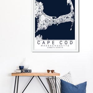 Cape Cod Map Art Framed, Canvas, or Print - Map of Cape Cod MA - City ...