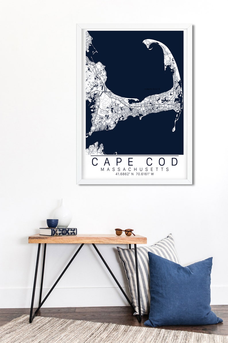 Cape Cod Map Art Framed Canvas or Print Map of Cape Cod MA | Etsy