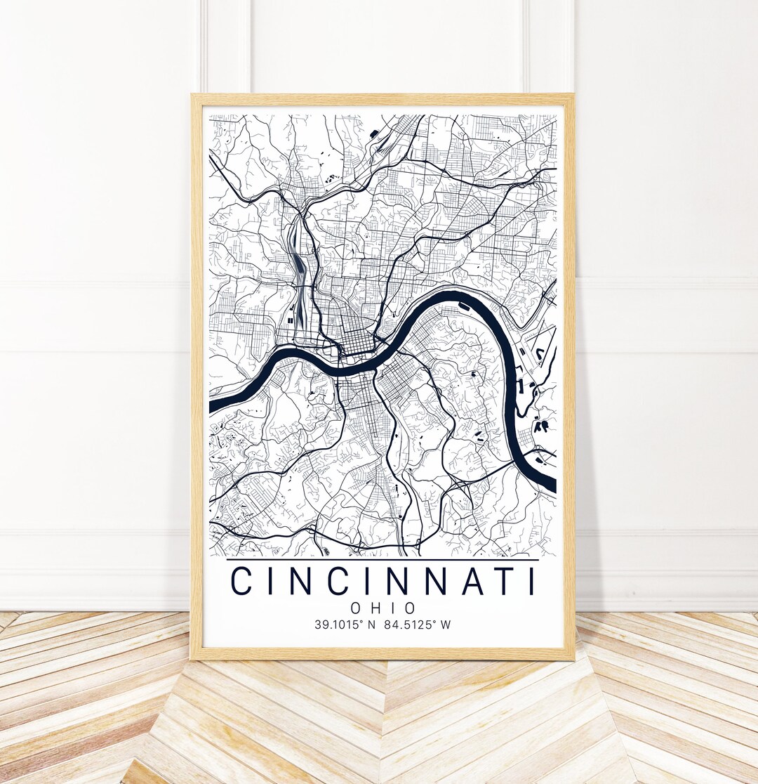 Cincinnati OH Map Art - Framed, Canvas or Print - City Wall Art by ...