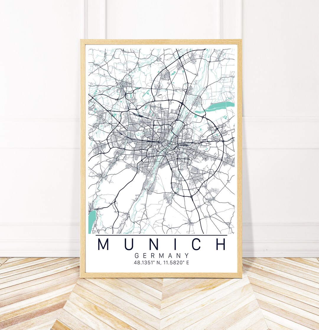 Munich Map Art Print - Map of Munich Germany - City Art - Framed ...