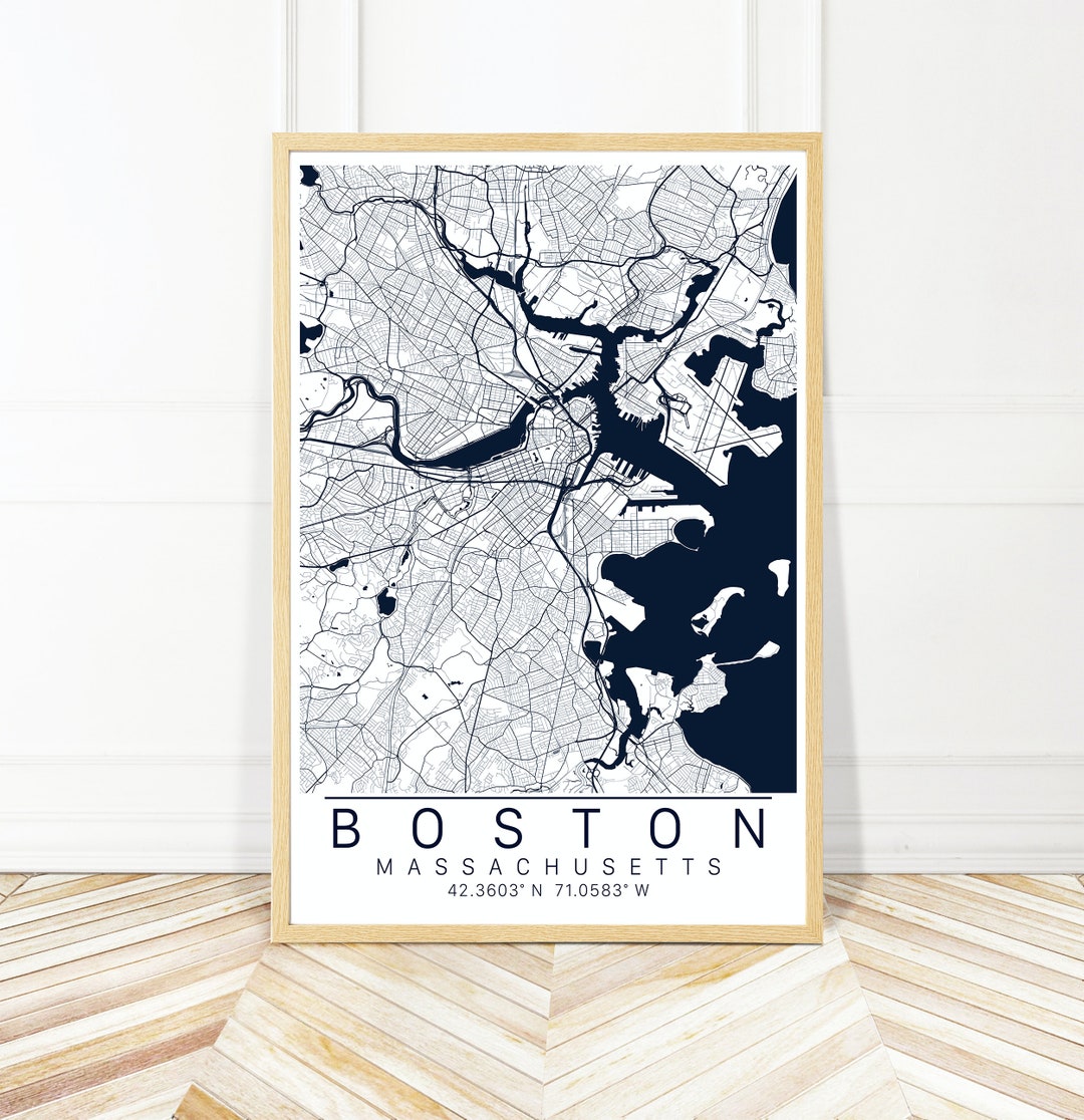 Boston Map Art Framed, Canvas or Print - Map of Boston MA Framed - City ...