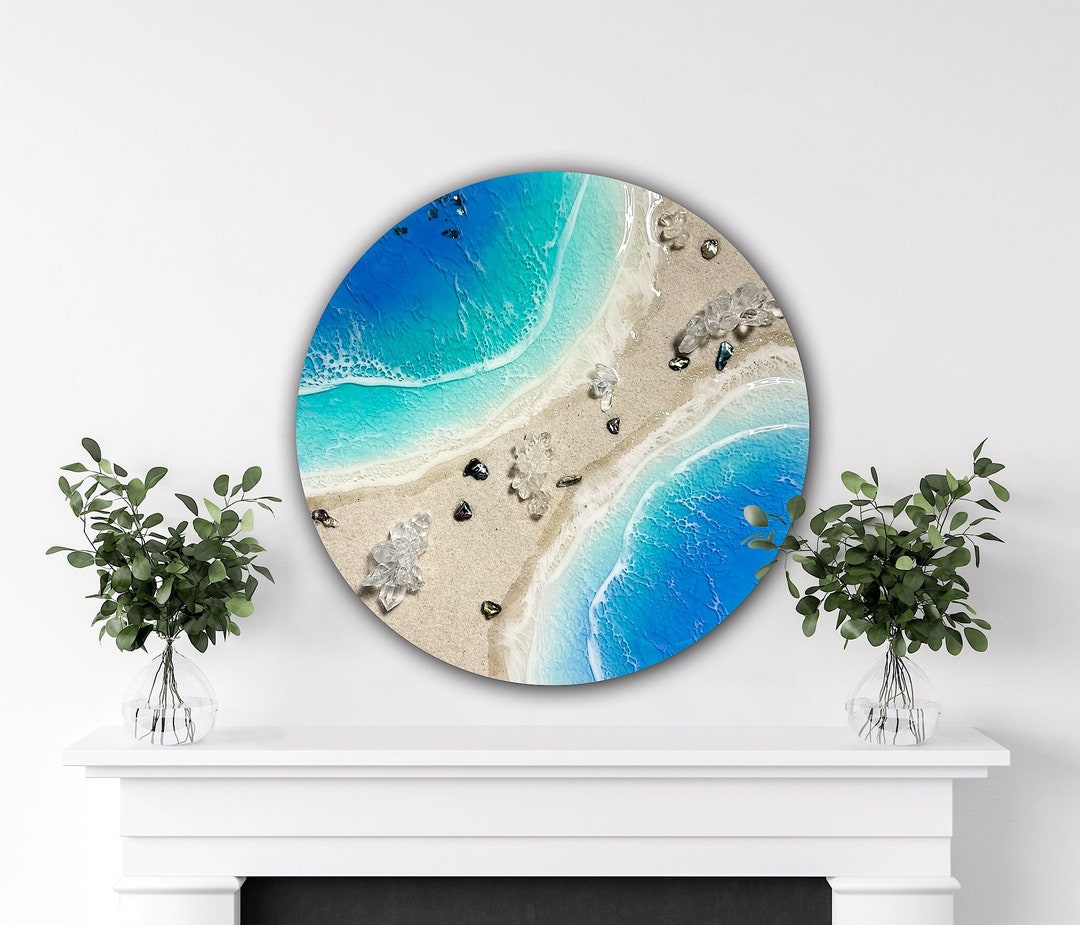 Round Wall Art/abstract Art With Structure/beach Painting/ocean Wall ...