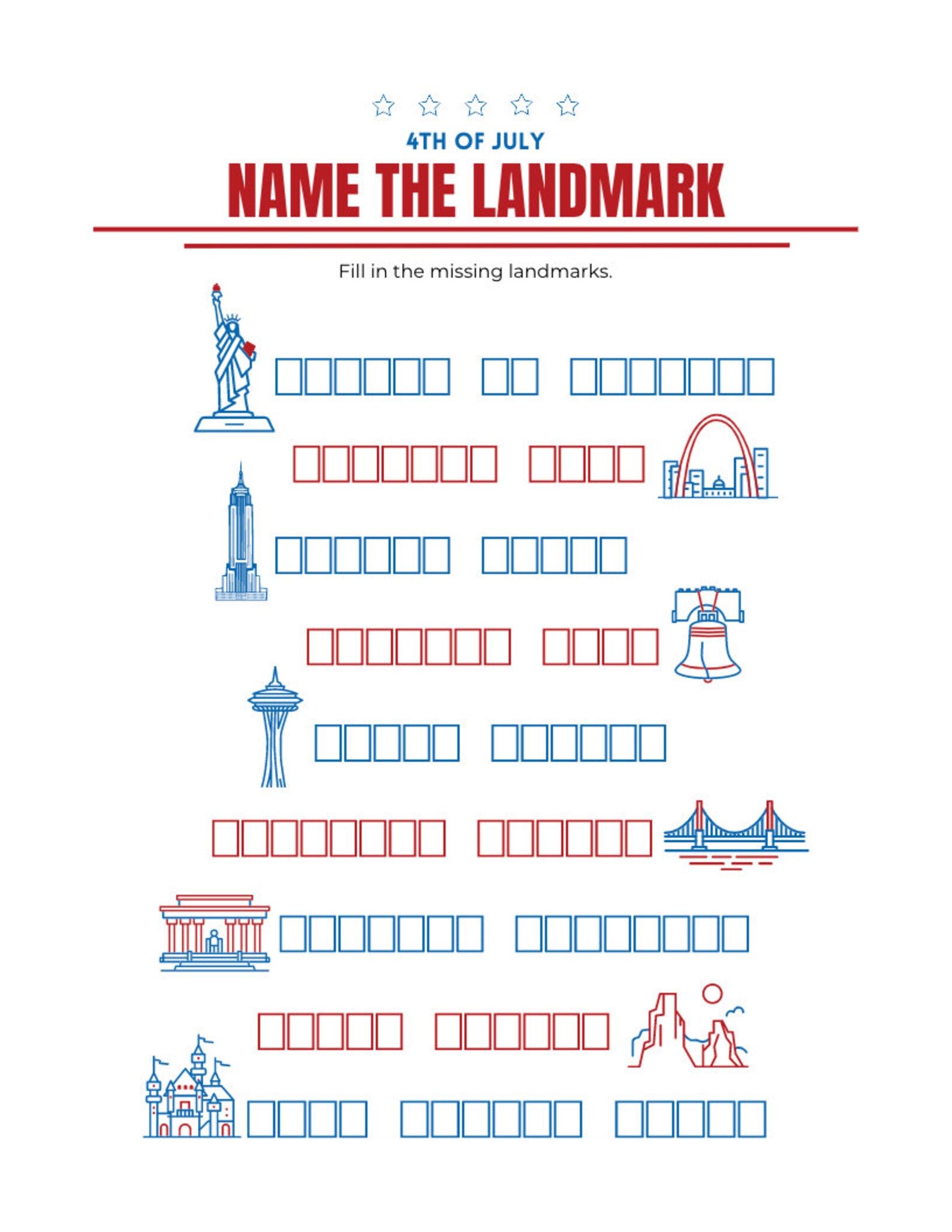PRINTABLE US Landmarks Game BUNDLE July 4th, Matching, Patriotic Game ...