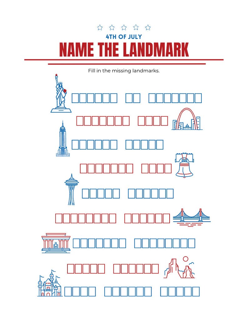 PRINTABLE US Landmarks Game BUNDLE July 4th, Matching, Patriotic Game ...