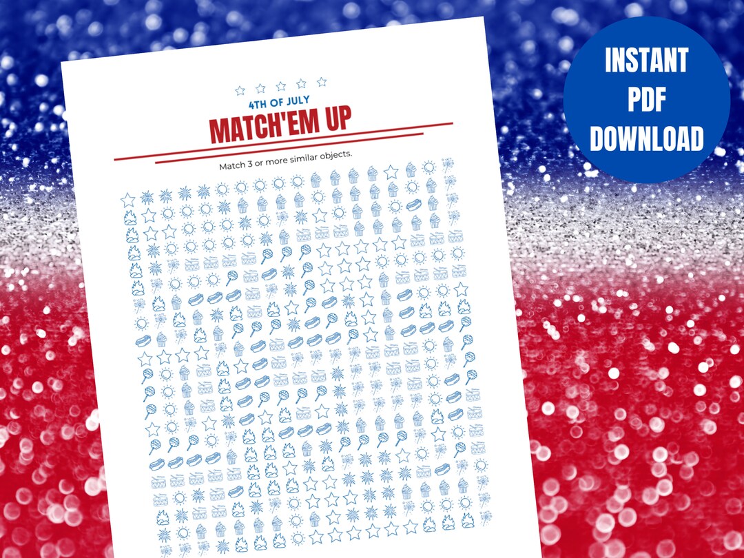 PRINTABLE Matching Game July 4th, Match'em Up, Patriotic Game, Games ...
