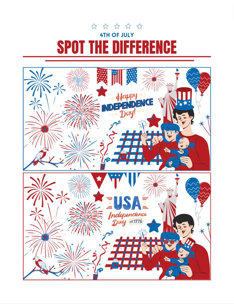 July 4th PRINTABLES Matching Games & Spot the Difference Puzzle ...