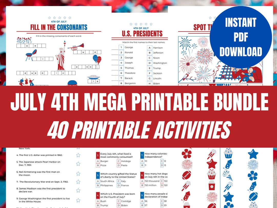 July 4 PRINTABLE MEGA BUNDLE July 4th Kid's Games, Party Games ...