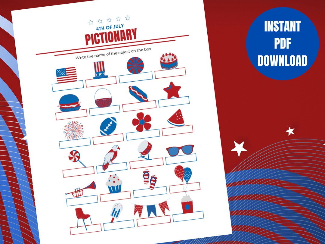 July 4th PICTIONARY PRINTABLE Game, Party Game, Patriotic Game, Games ...