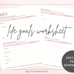 Printable Life Goals Worksheet - Watercolor - Pink - Inspiring Quotes ...