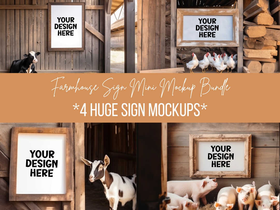 Farmhouse Wood Sign Mockup Set - Cow - Roosters - Goat - Pigs - Mini ...