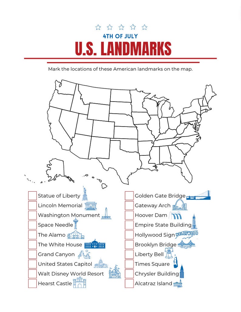 PRINTABLE US Landmarks Game BUNDLE July 4th, Matching, Patriotic Game ...