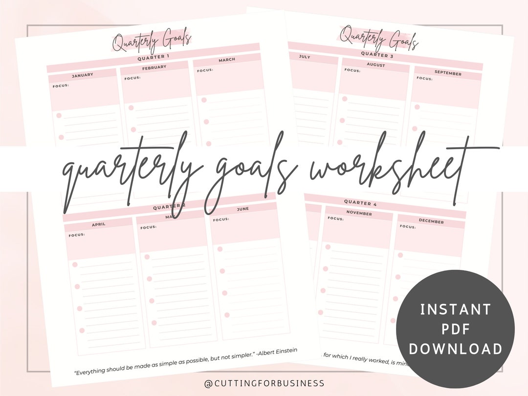Printable Quarterly Goals Worksheet - Watercolor - Pink - Inspiring ...
