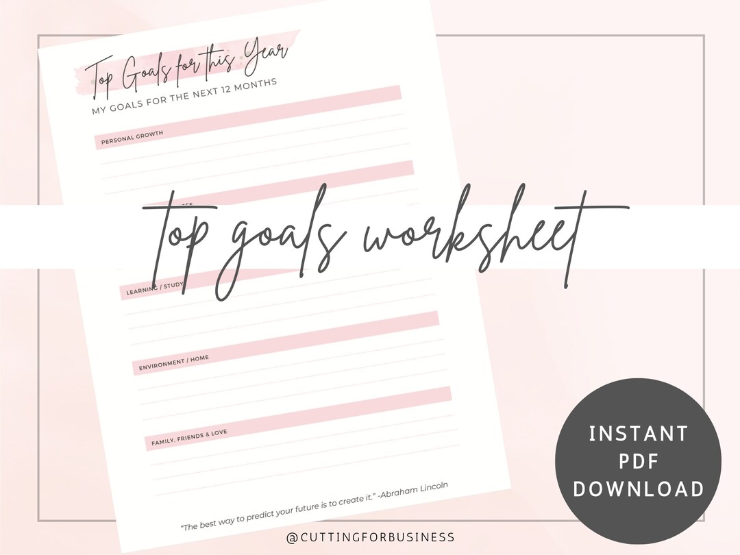 Printable Top Goals Worksheet - Watercolor - Pink - Inspiring Quotes ...