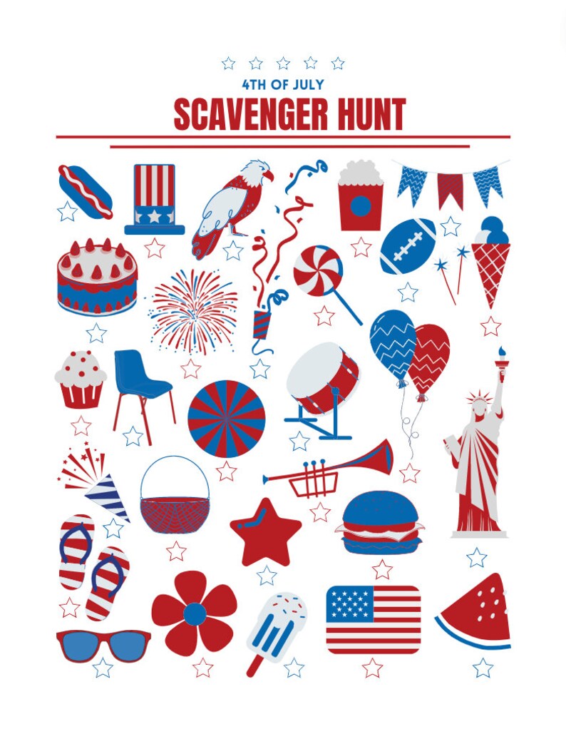4th of July PRINTABLE SCAVENGER HUNT Game, Patriotic Game, Printable ...