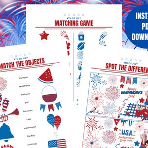July 4th PRINTABLES Matching Games & Spot the Difference Puzzle ...