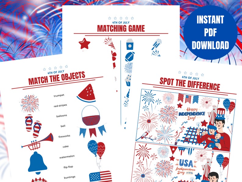 July 4th PRINTABLES Matching Games & Spot the Difference Puzzle ...