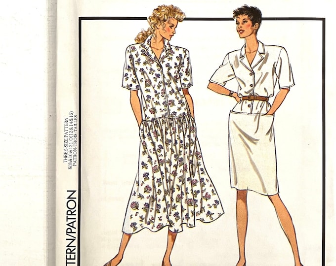 Dropped Waist Dress Sewing Pattern, Style 1722 Gathered Skirt Size 12 ...