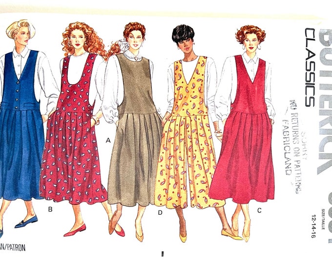 Jumper Dress and Jumpsuit Sewing Pattern Butterick 5051 1990's Size 12 ...