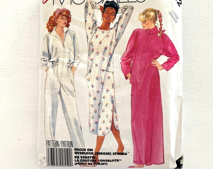 1980's Nightgown Robe Sewing Pattern Mccall's 2802 Jumpsuit Pajamas ...
