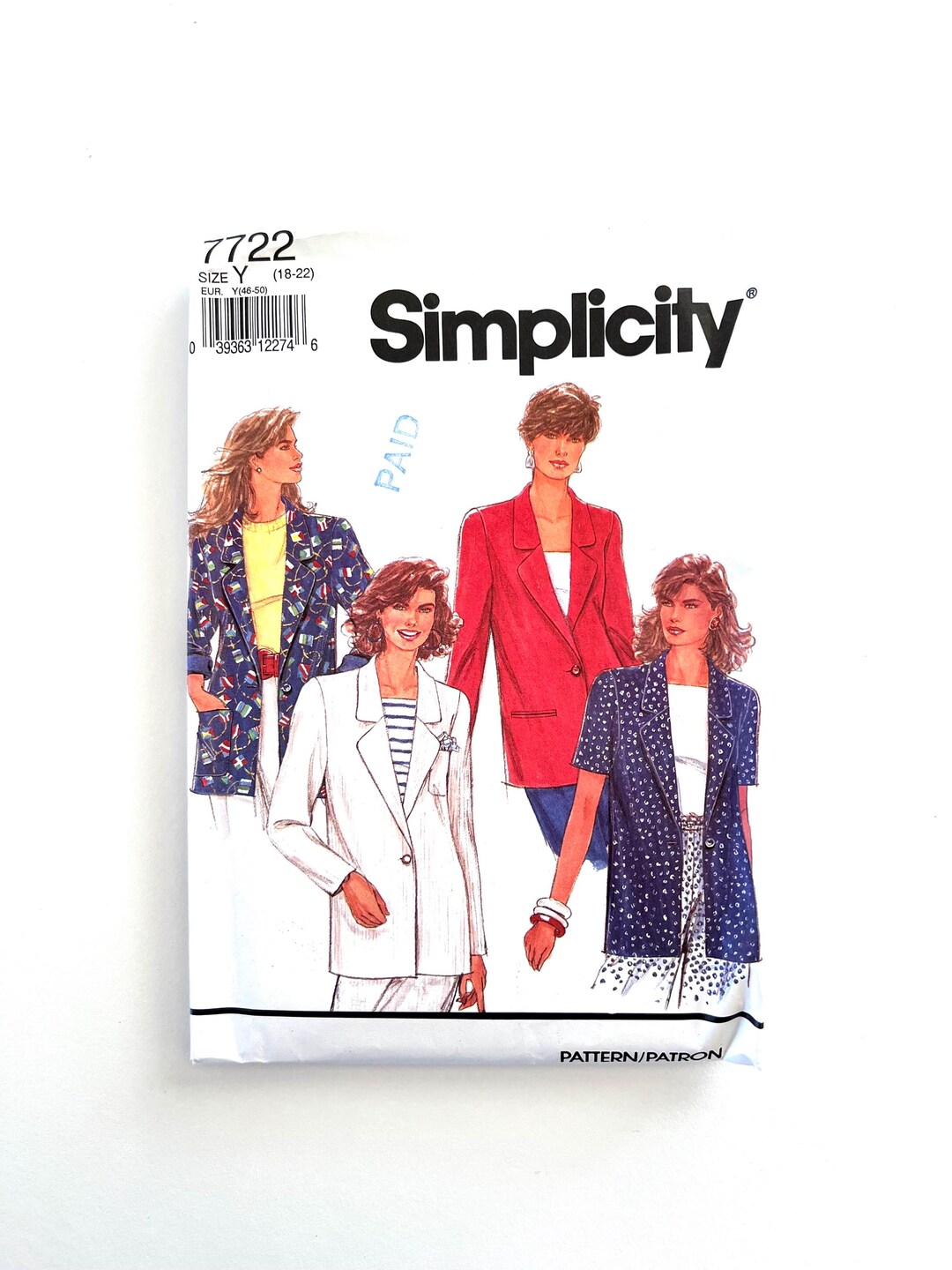 Uncut Simplicity Jacket Sewing Pattern 7722 Size 18-22 - Etsy