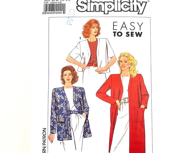 Cardigan Jacket Sewing Pattern Woman's Simplicity 9568 Size 16-24 Uncut ...