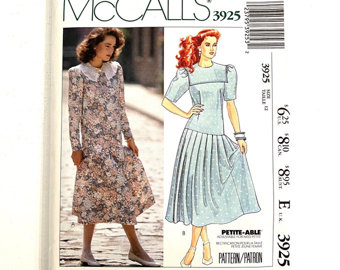 1980's Dropped Waist Dress Sewing Pattern Mccall's 3925 Designer Laura ...