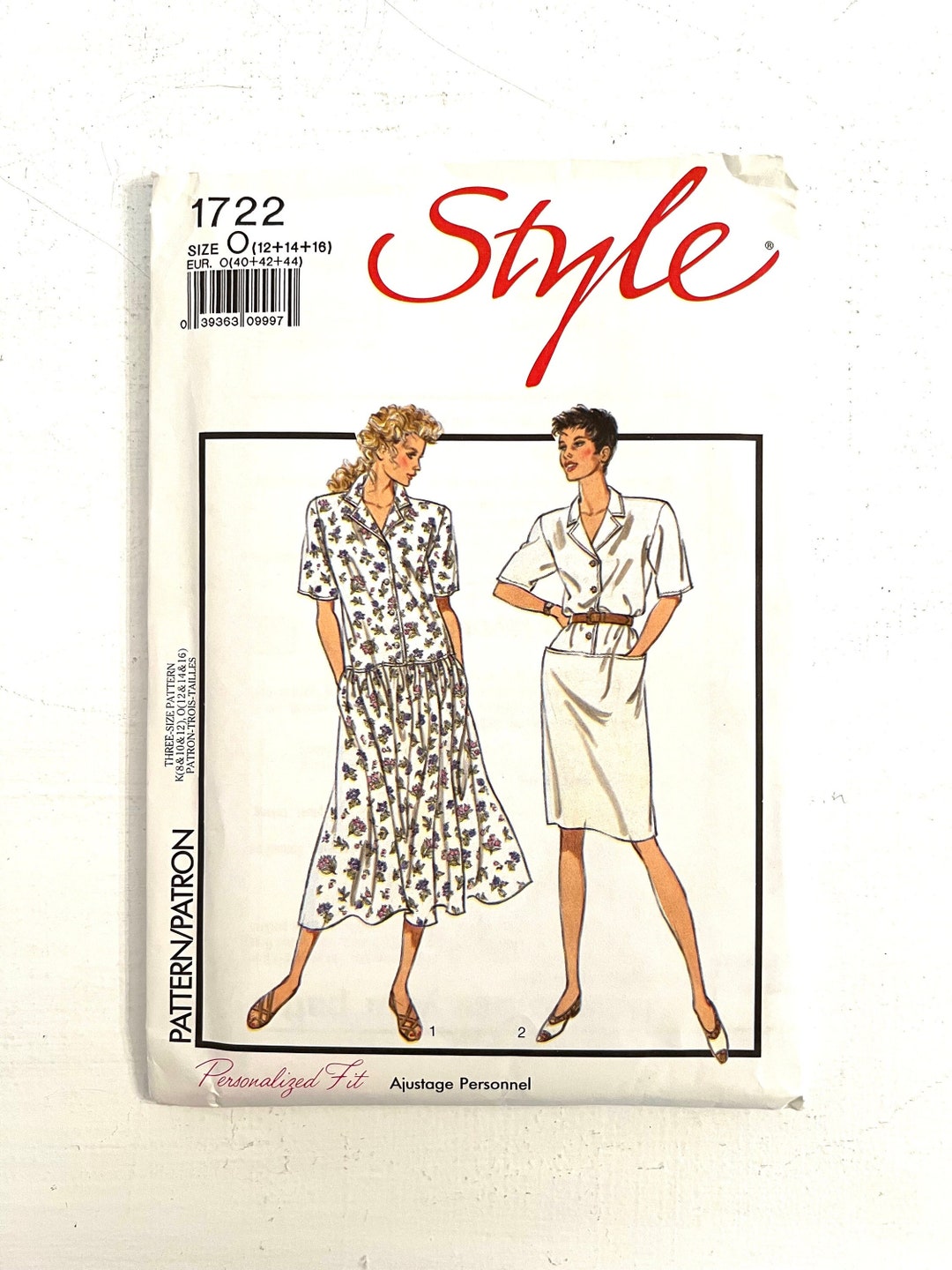 Dropped Waist Dress Sewing Pattern, Style 1722 Gathered Skirt Size 12 ...