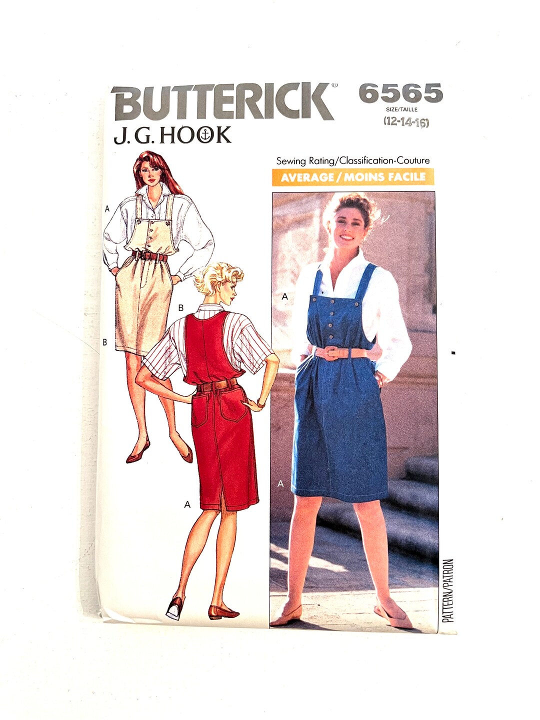 1980's Bib Overalls Jumper Dress Sewing Pattern Butterick 6565 Size 12 ...